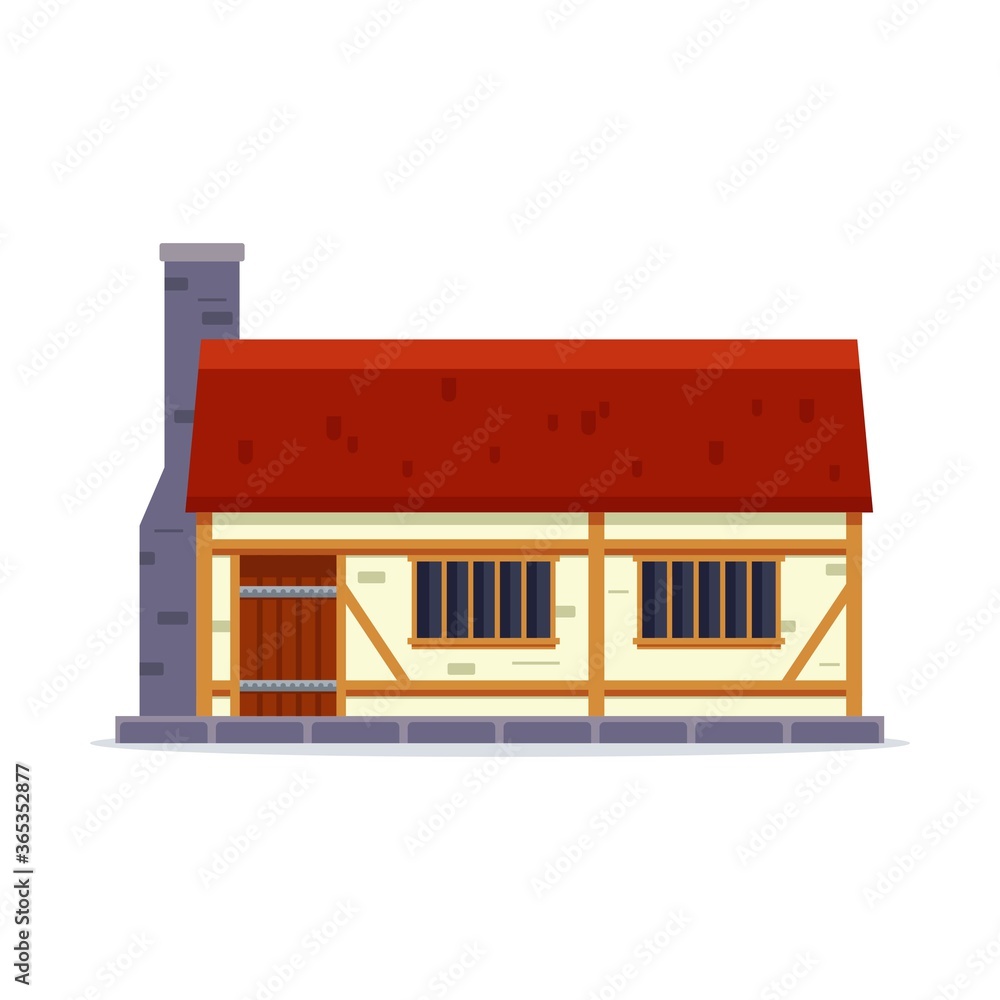 Medieval residential mansion icon in flat style. Middle age European ...
