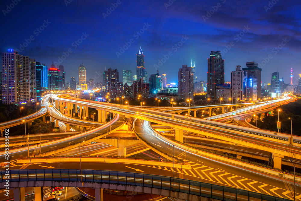 Shanghai elevated road junction and interchange overpass with office ...