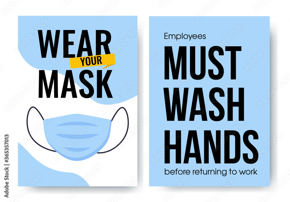 Wear your mask. Medical vector poster. In blue tones. For the ...