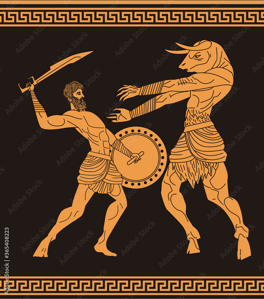 Theseus fighting the minotaur Stock Vector | Adobe Stock