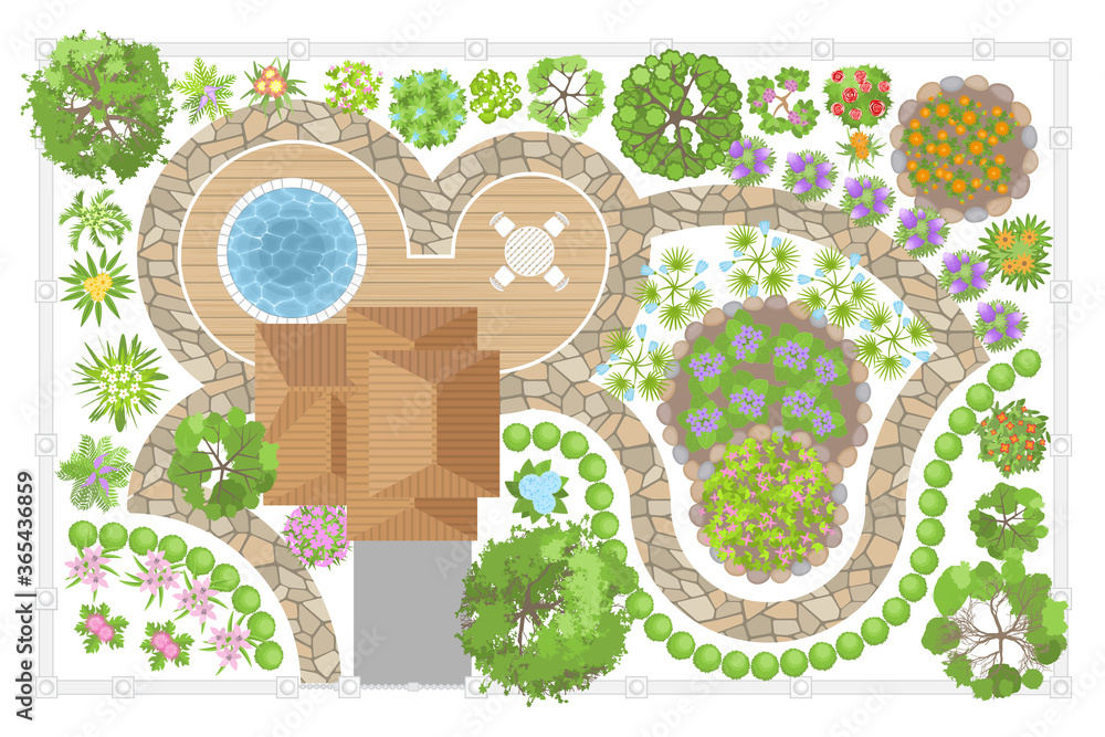 Modern garden design. Top view. Landscape design. View from above ...