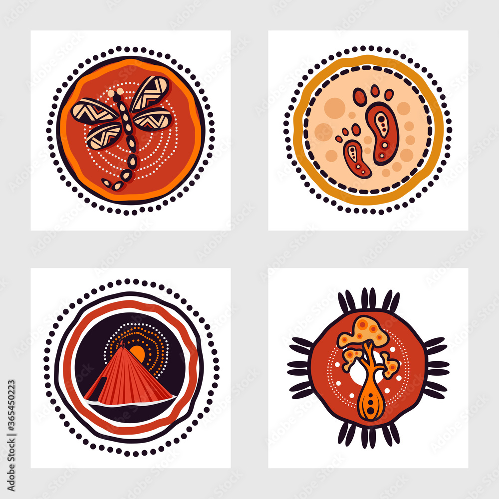 Aboriginal art painting icon set - Vector Illustration Stock Vector ...