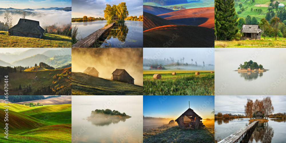 collection of photographs of houses in beautiful locations. collage on ...