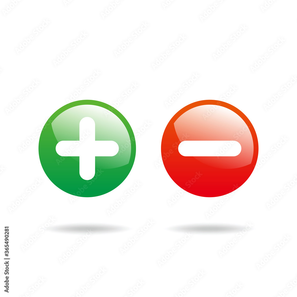 Positive and Negative Glossy Icon with Green and Red Color, Positive ...