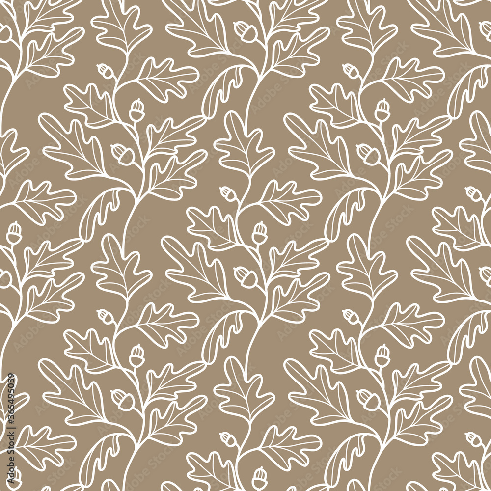 Seamless background with oak leaves and acorns. Botanical pattern for ...