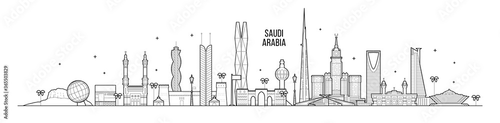 Skyline Saudi Arabia city buildings vector linear Stock Vector | Adobe ...