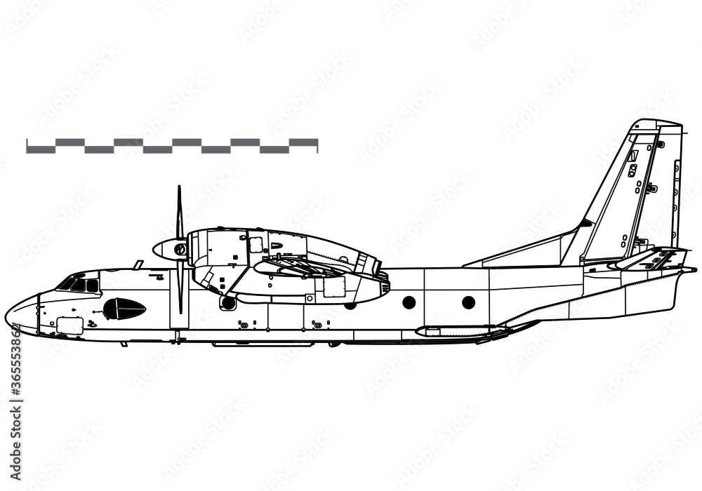 Antonov An-32 Cline. Vector drawing of military transport aircraft ...