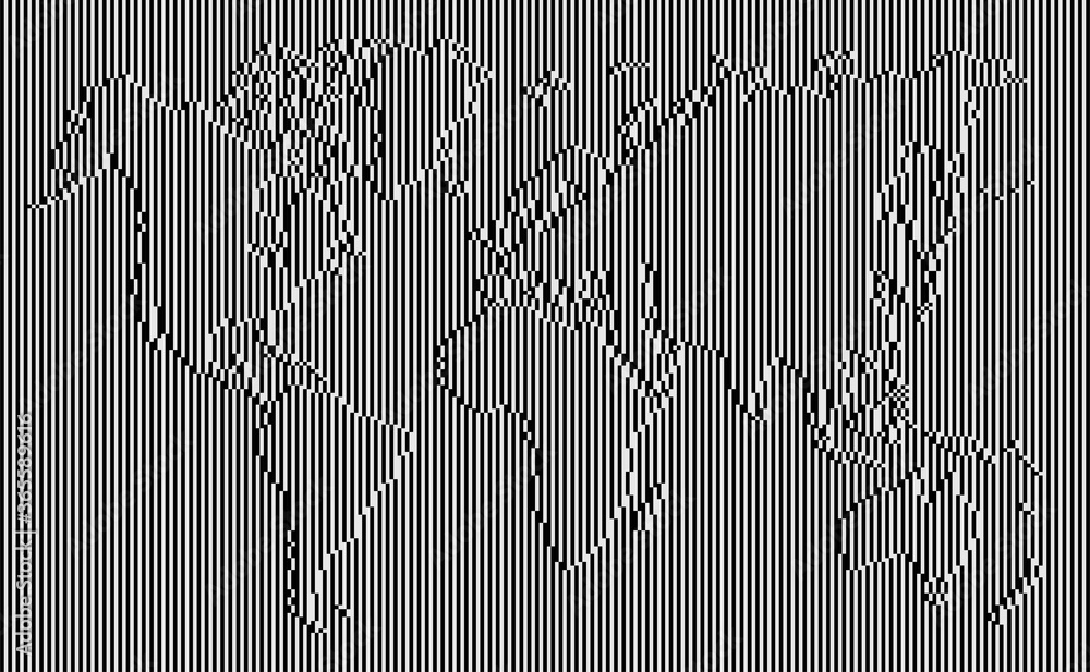 black vertical,striped line world map in optical illusion style,full ...