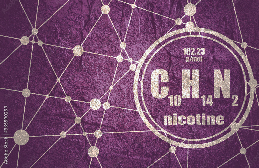 Chemical formula of nicotine. Connected lines with dots background ...