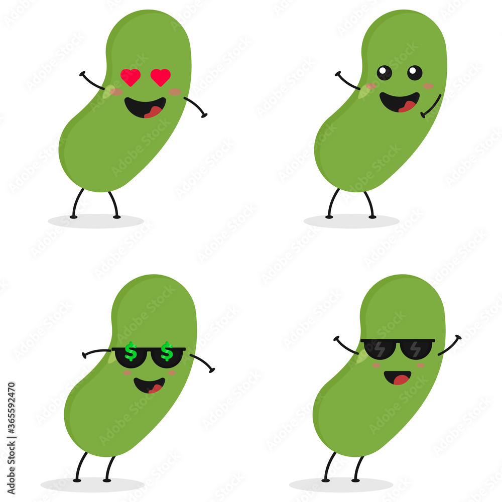 Cute flat cartoon green bean illustration. Vector illustration of cute ...