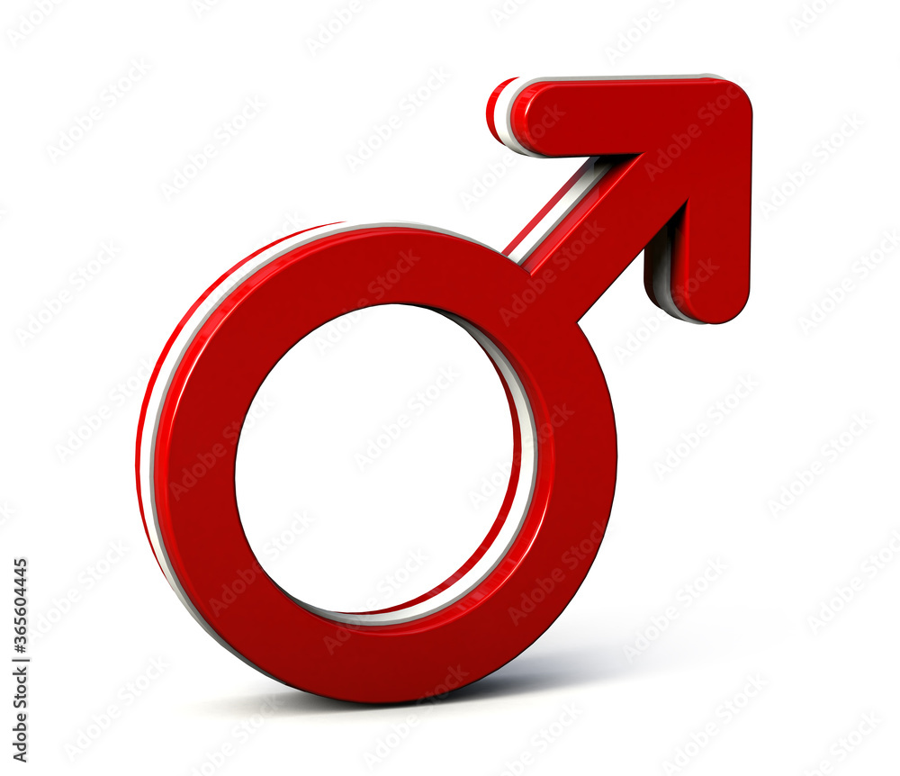 Red Male symbol isolated on white background. 3d illustration. 3d man ...