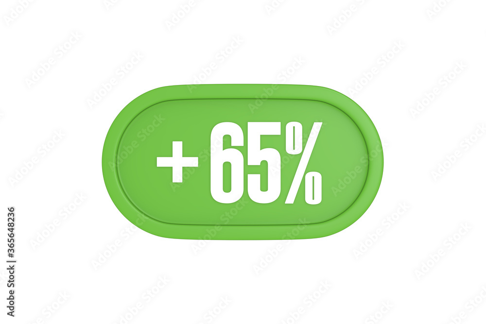 65 Percent increase 3d sign in light green color isolated on white ...
