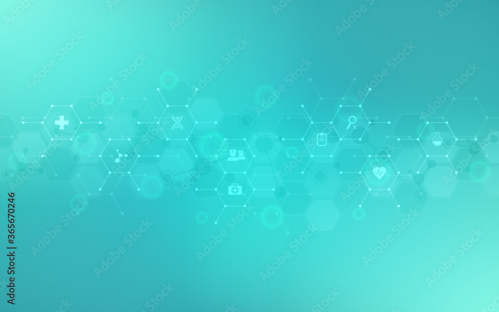 Medical background with flat icons and symbols. Template design with ...