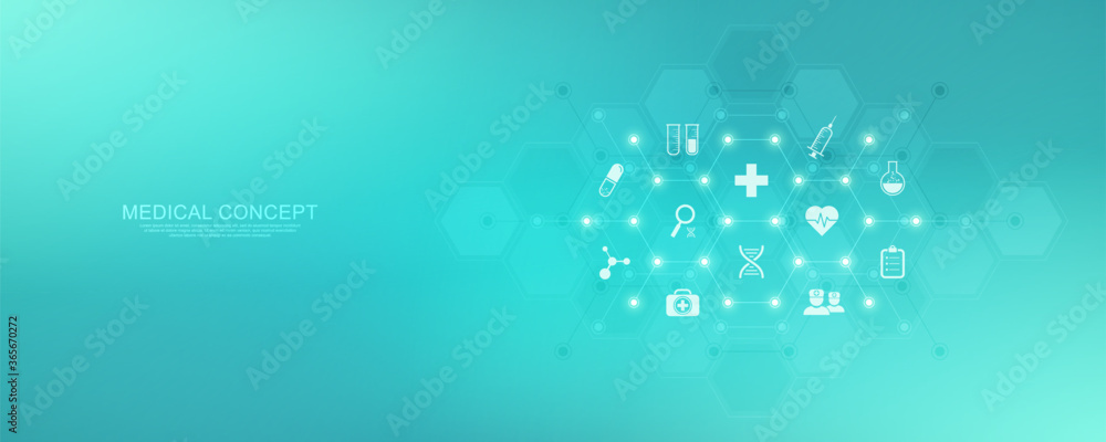 Medical background with flat icons and symbols. Template design with ...