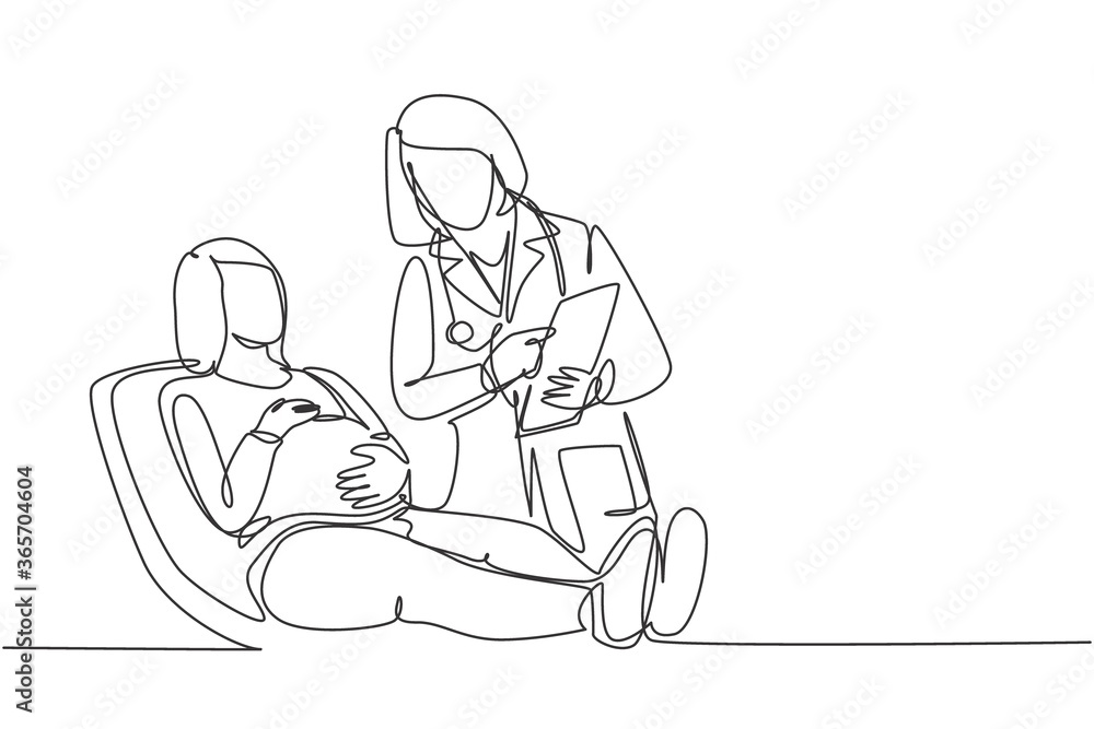 One single line drawing of female obstetrics and gynecology doctor ...