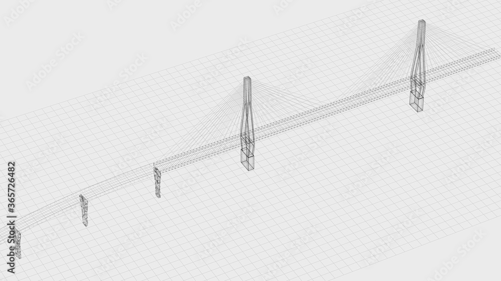 Sketch lines of suspension bridge, 3d rendering. Stock Illustration ...