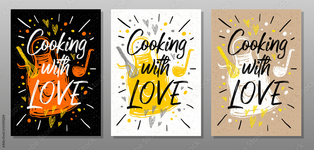 Cooking with love, quote phrase food poster. Cooking, culinary, kitchen ...