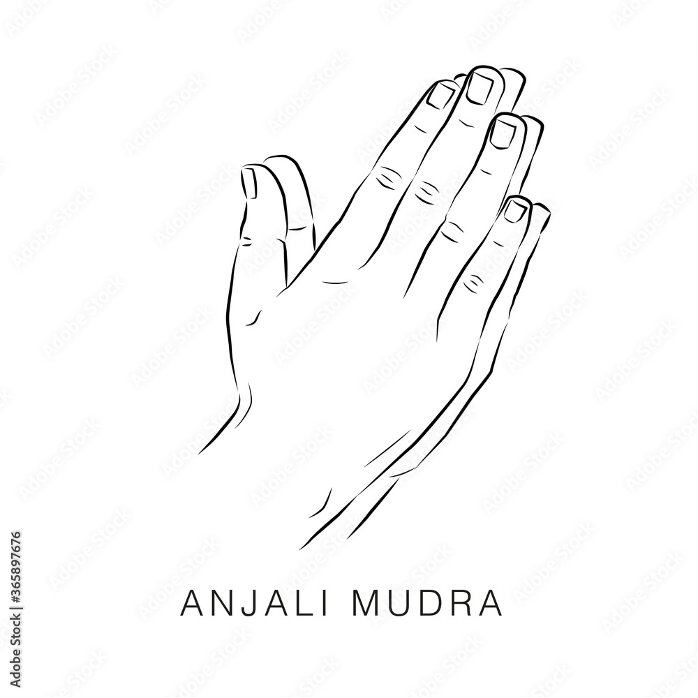 Anjali Mudra, yoga hand gesture, meditation pose Stock Illustration ...