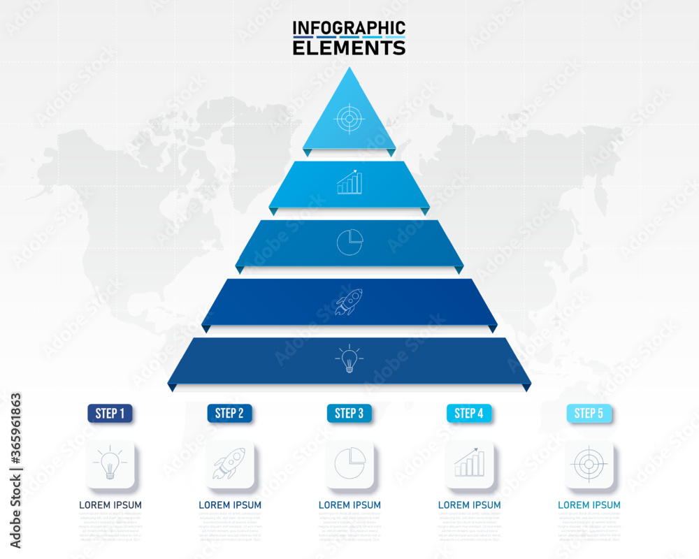 Colorful Pyramid infographics template 5 options. with numbers and ...
