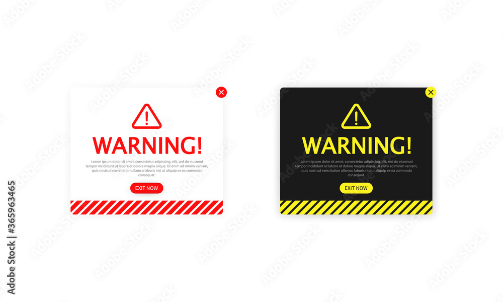 Warning pop up with flat design. Exclamation symbol. Web page for ...
