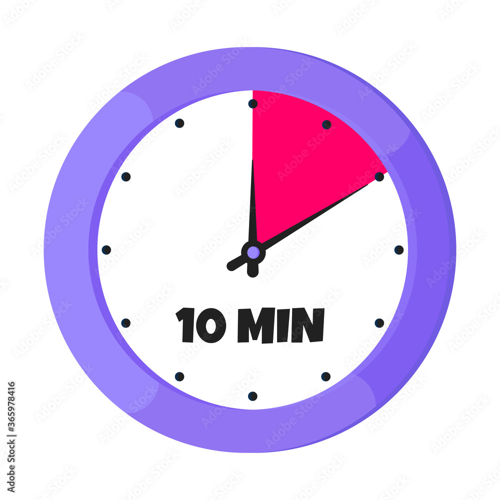 Ten minutes on analog clock face flat style design vector illustration ...