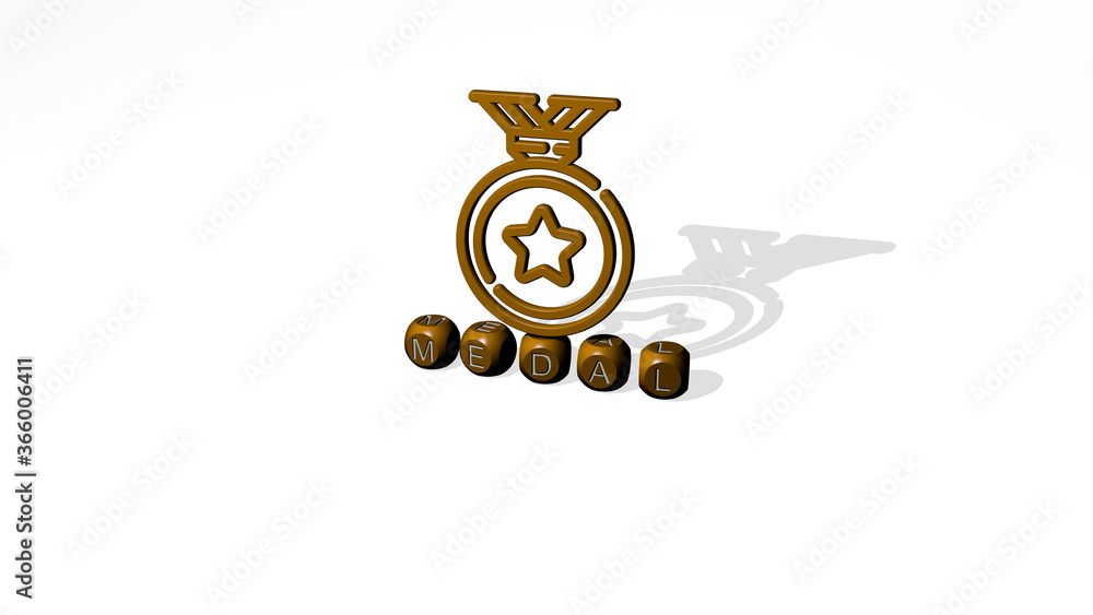 3D illustration of medal graphics and text made by metallic dice ...