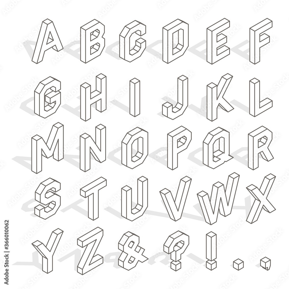 Isometric English alphabet and symbols Stock Vector | Adobe Stock