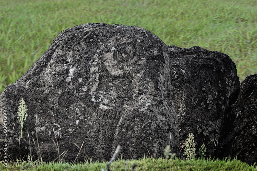 Petroglyph, Orongo Ceremonial village, Rapa Nui National Park, Easter ...