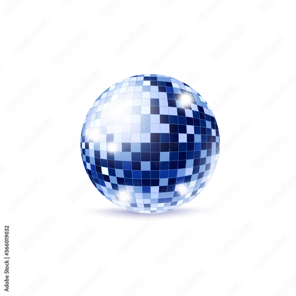 Blue disco ball with lights template, realistic vector illustration ...