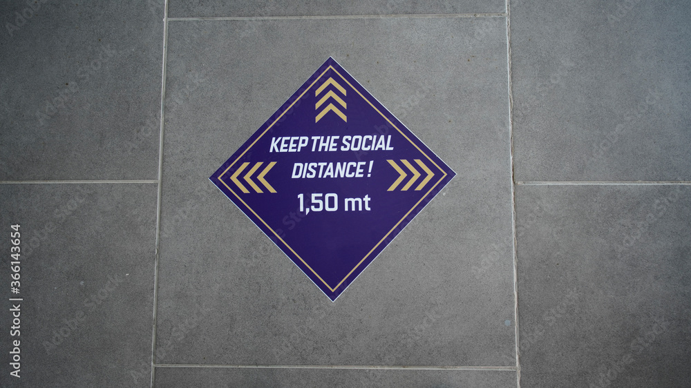 Store markings on the floor, keep a social distance. a marking on the ...