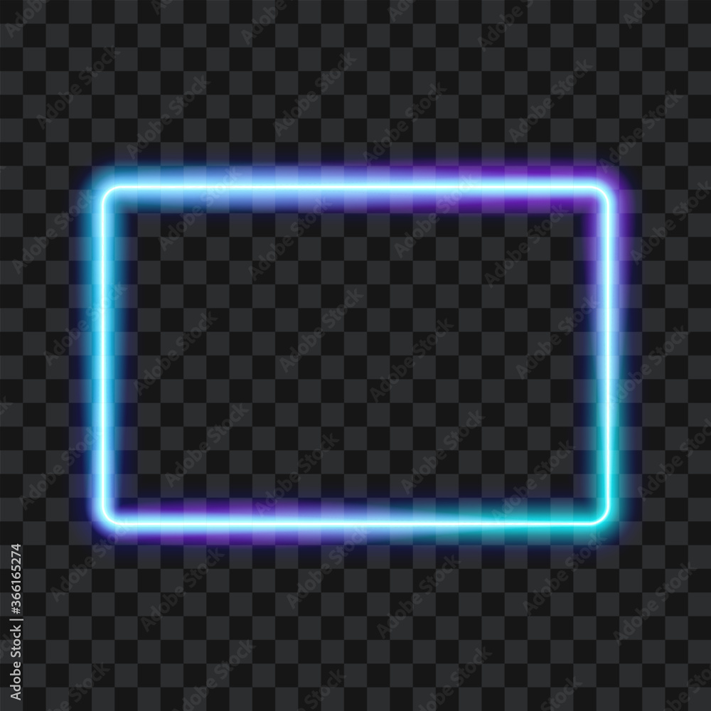 Colorful neon rectangle frame on transparent background, vector ...