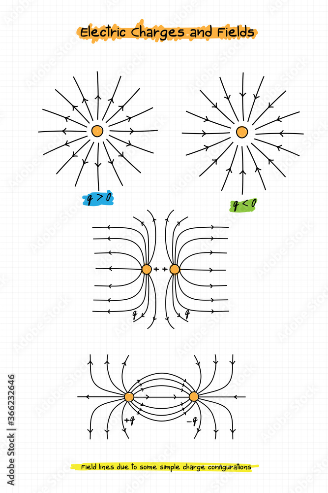 ELECTRIC CHARGES FIELD , physics, vector,Electric field of a positive ...