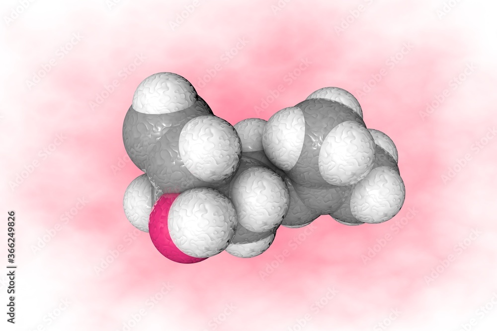 Molecular structure of linalool. Atoms are represented as spheres with ...