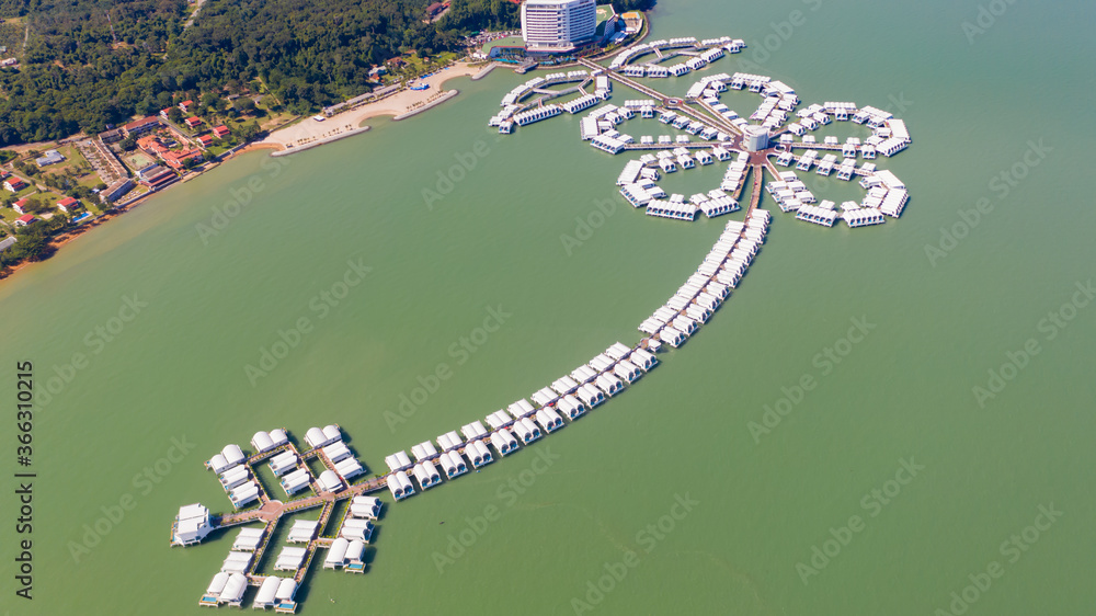 Aerial view of the Lexis Hibiscus Hotel Port Dickson. An overwater ...