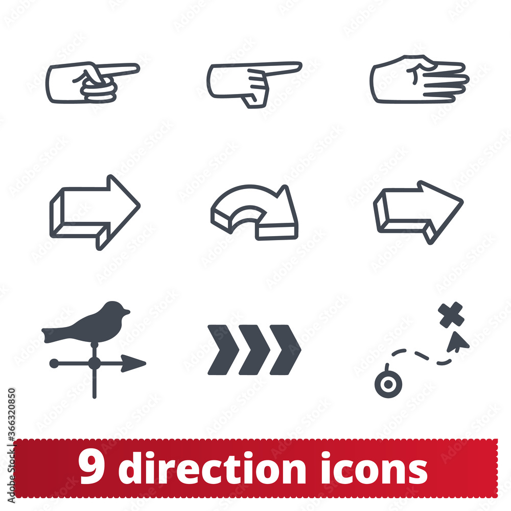 Route direction sign and arrow icon. Vector set of navigation ...