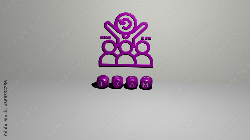 3D graphical image of TEAM vertically along with text built by metallic ...