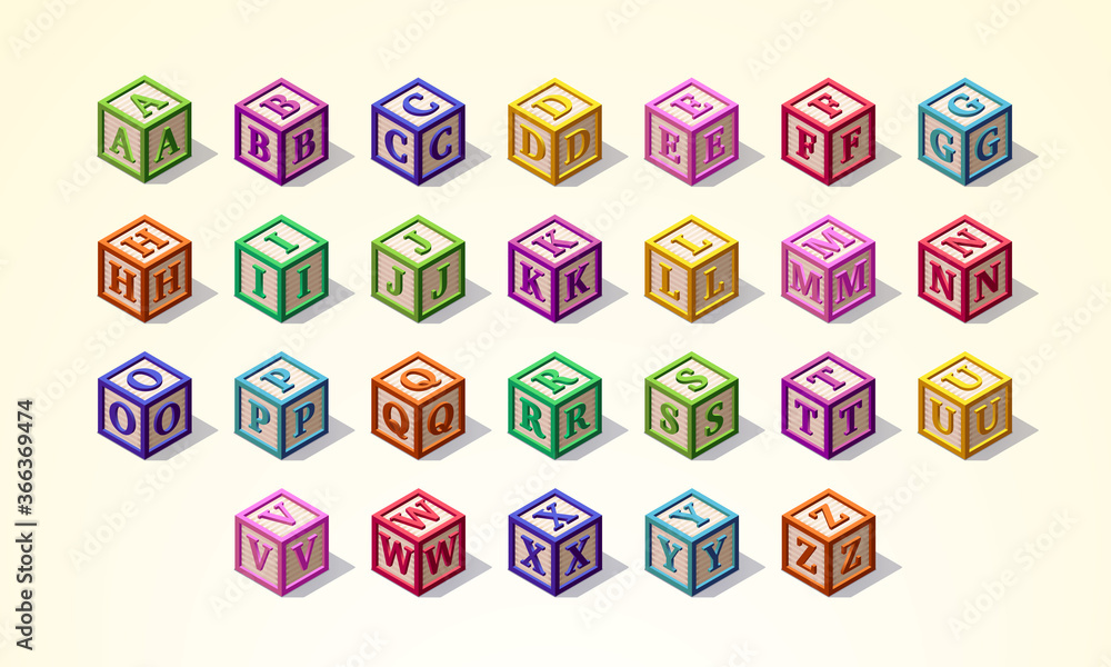 Multicolored Alphabet or ABC Kid Blocks Latin Font in Isometric Style ...
