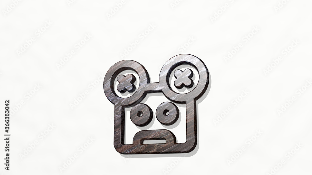 WALKMAN PLAY made by 3D illustration of a shiny metallic sculpture on a ...