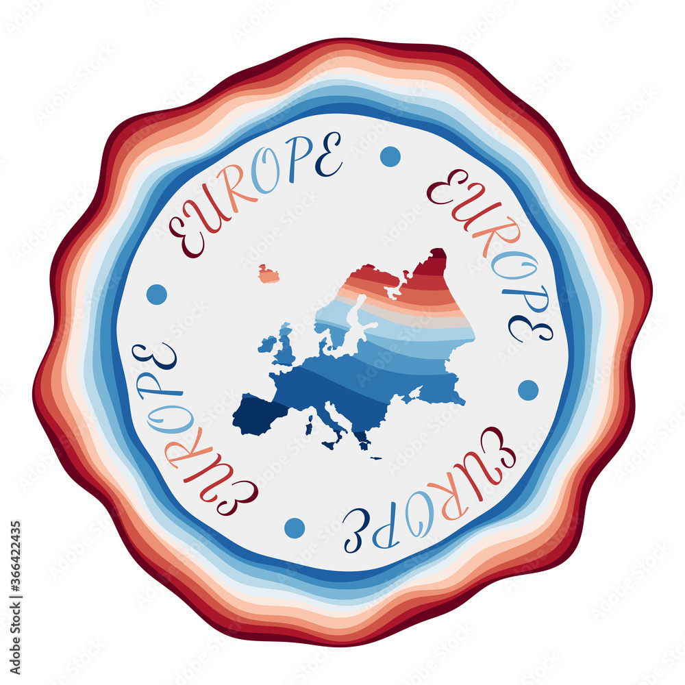 Europe badge. Map of the continent with beautiful geometric waves and ...