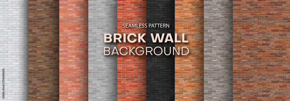 Set of brick walls of different colors. Seamless pattern. Realistic ...
