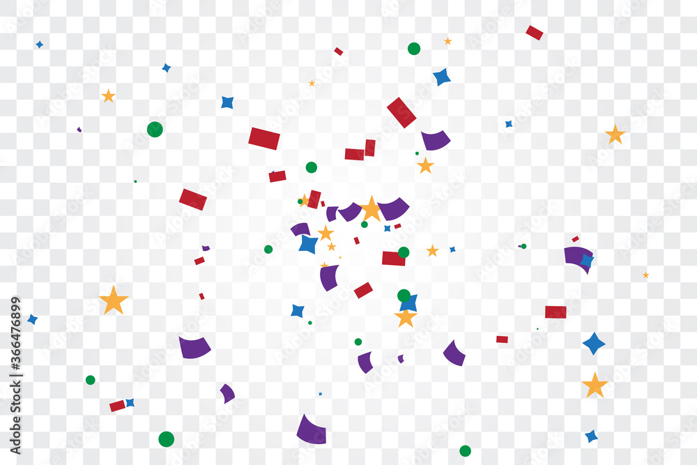 Colorful Confetti And Star Falling On Transparent Background. Grand ...