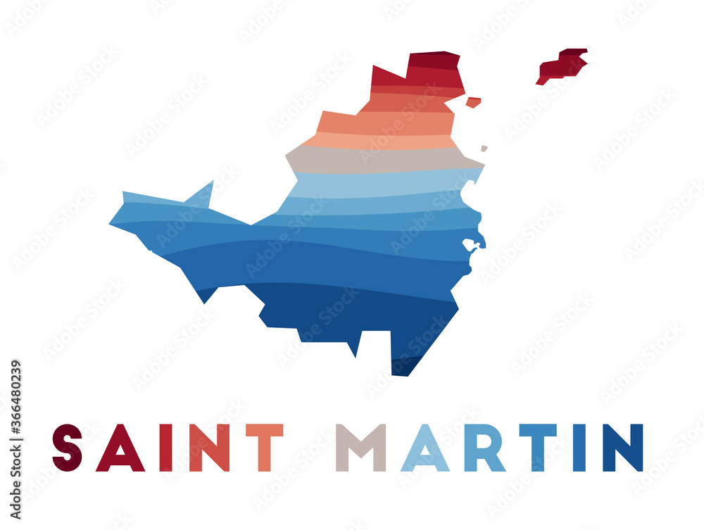 Saint Martin map. Map of the island with beautiful geometric waves in ...