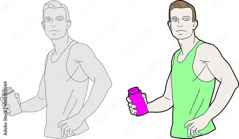 Vector drawing of a male long distance runner. Sportsman having a break ...
