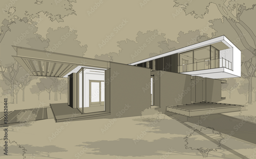 3d rendering of modern cozy house on the hill with garage and pool for ...