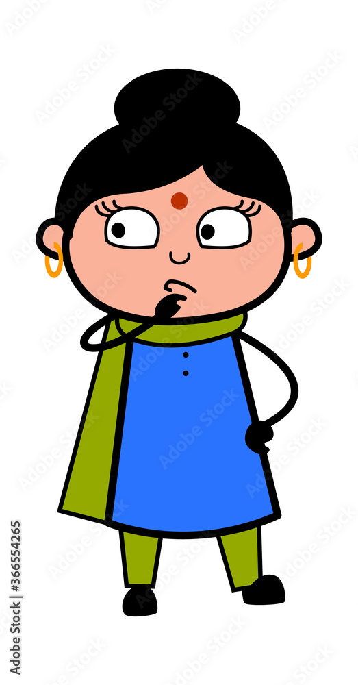 Cartoon Indian Lady thinking seriously Stock Vector | Adobe Stock