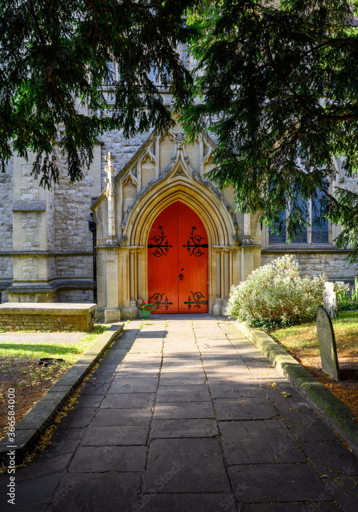 St George's Church in Beckenham with churchyard and path to main ...