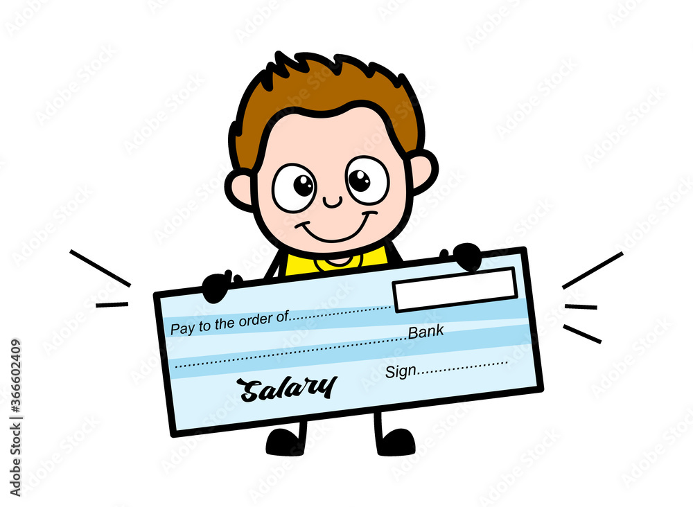 Vetor Cartoon Young Boy holding paycheck do Stock | Adobe Stock