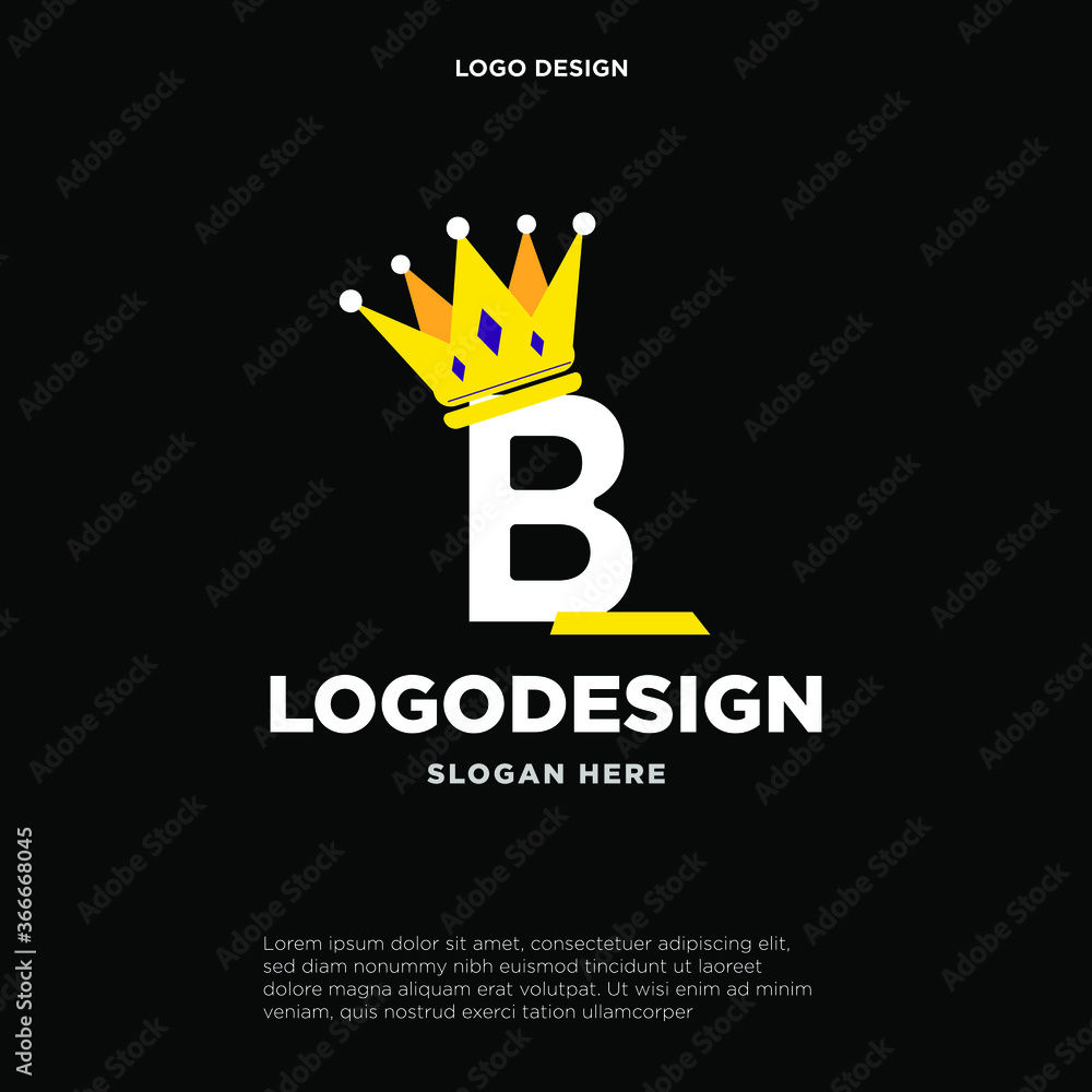 Elegant letter B with crown logo design vector. Luxury queen logo ...
