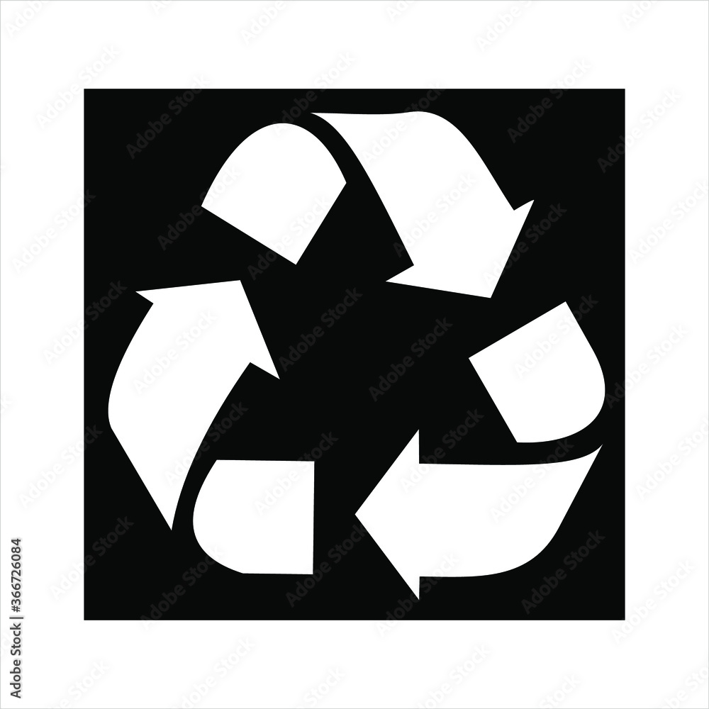 Black recycle symbol. Three black arrows circulate. Management of waste ...