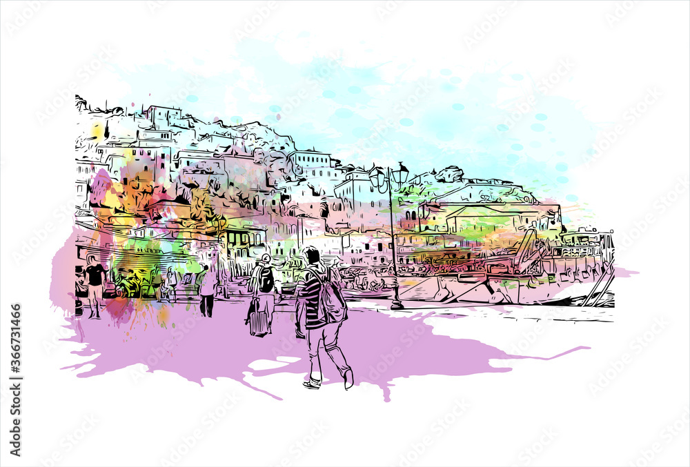 Building view with landmark of Hydra town is the capital and main ...